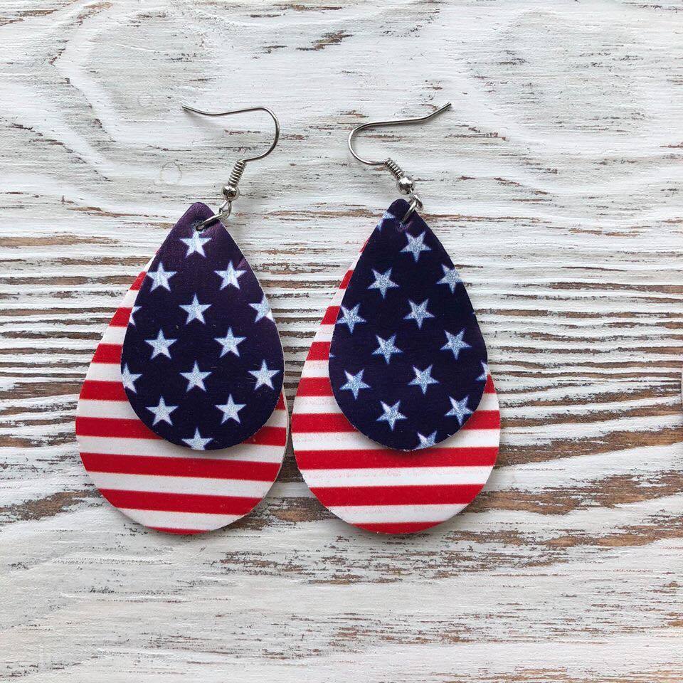 4th Of July Teardrop Patriotic Synthetic Leather Earrings – Blush Boutique